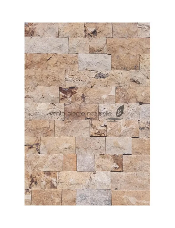 Plaquette de parement mural en travertin beige - Vente Pierre Naturelle